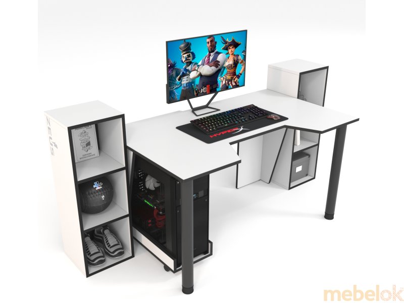 Геймерский игровой стол GAMER-5 с 2 стеллажами, белый-черный: купить в ...